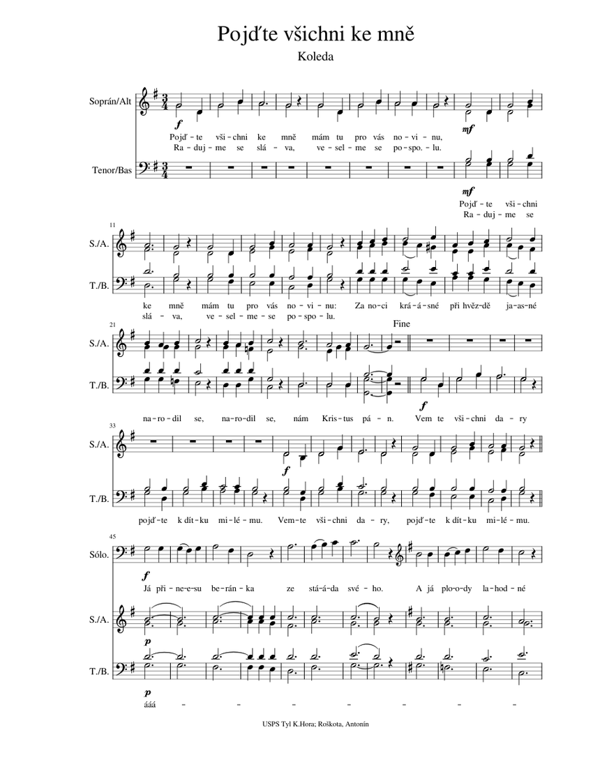 Pojďte všichni ke mně Sheet music for Bass voice, Vocals (Choral ...