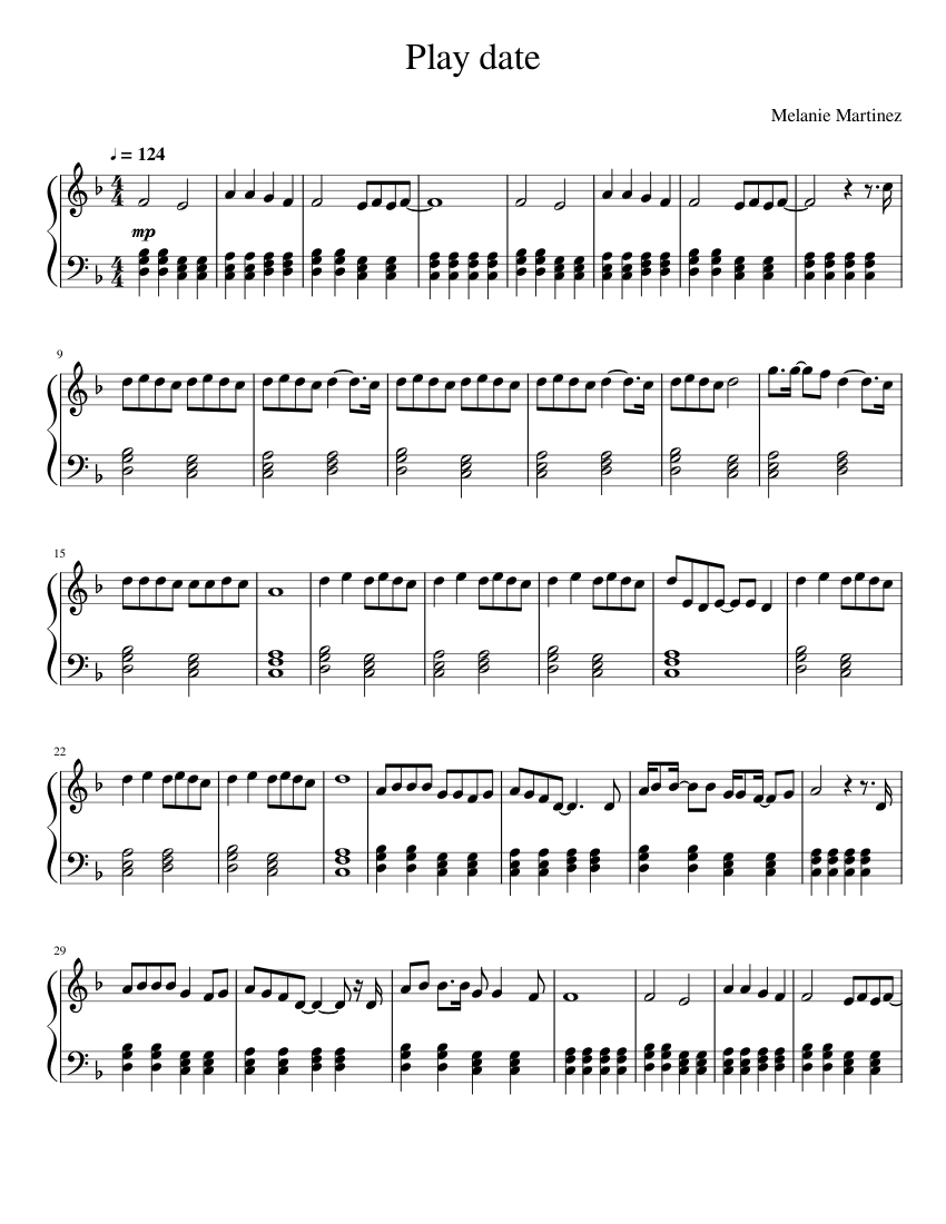 Melanie Martinez play date Sheet Music for Piano (Solo) easy ...