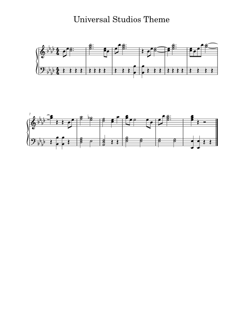Universal Studios Theme – Universal Studios Universal Studios Theme Sheet Music for Piano (Solo ...