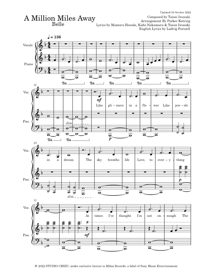 A Million Miles Away Sheet music for Piano (Piano-Voice) | Musescore.com