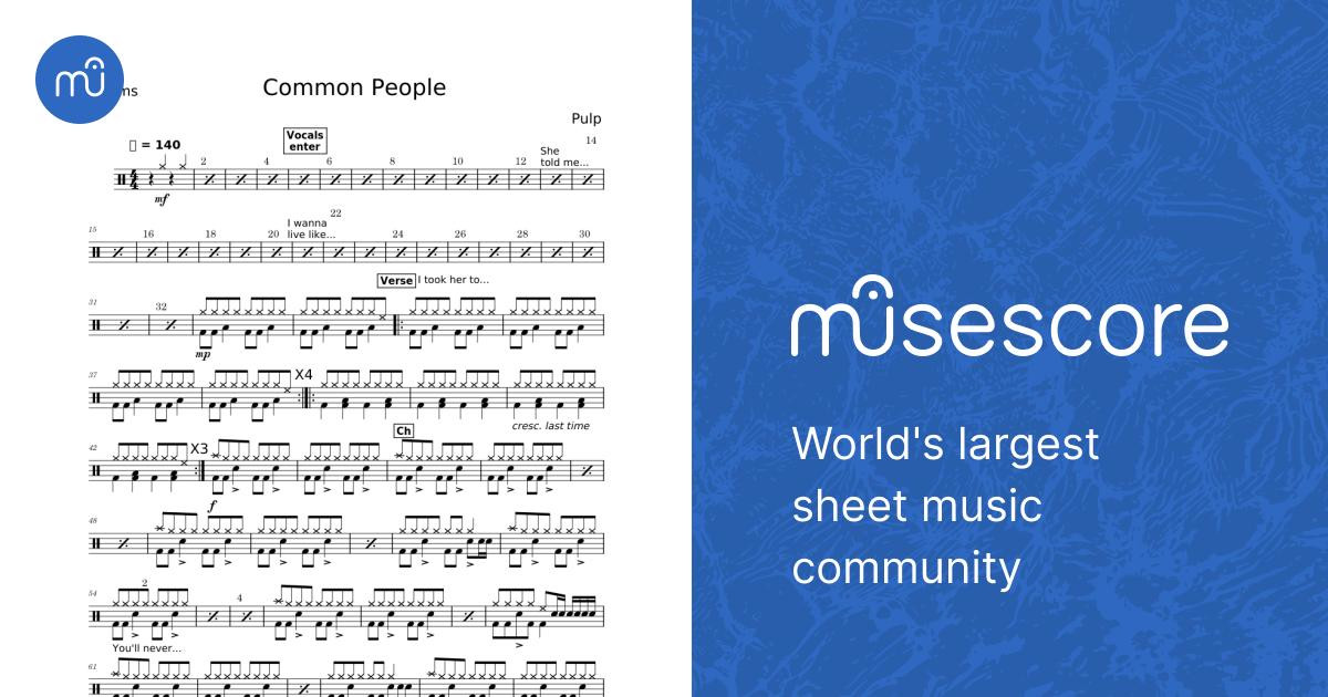 Common people – Pulp Full Version Sheet Music for Drum group (Solo ...