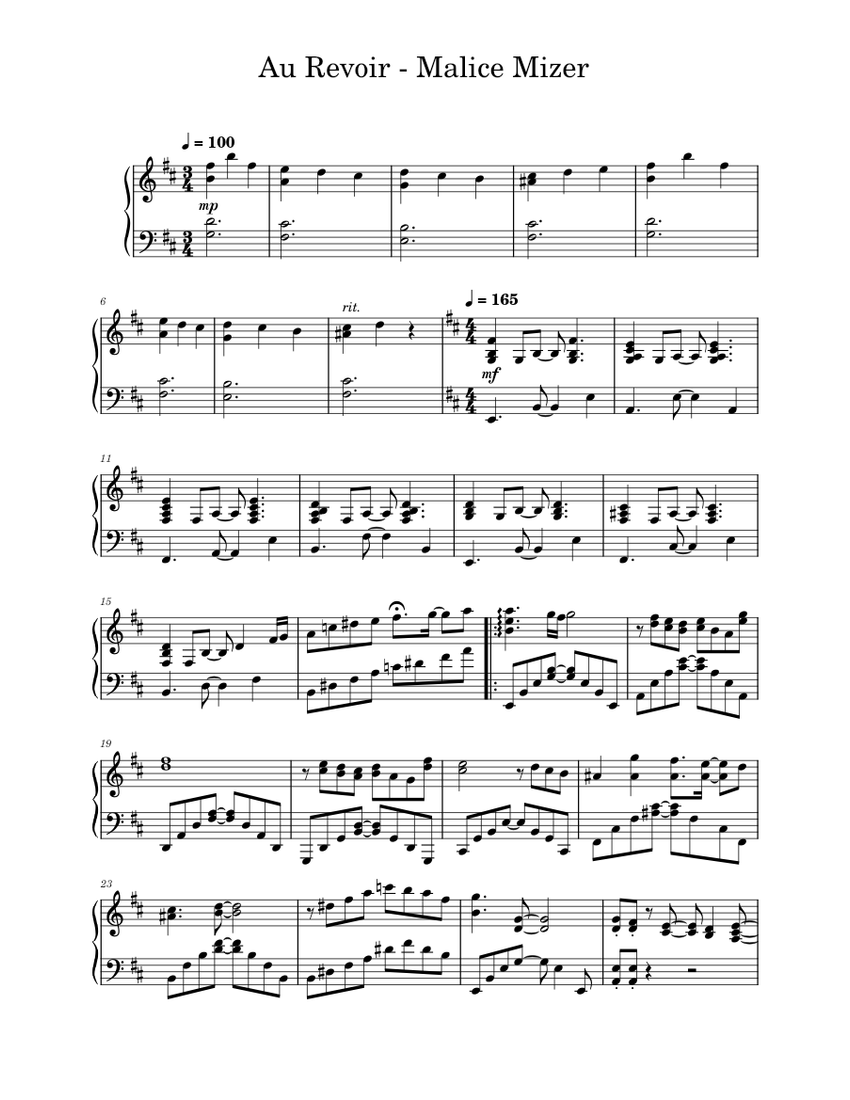 Au revoir – Malice Mizer - piano tutorial