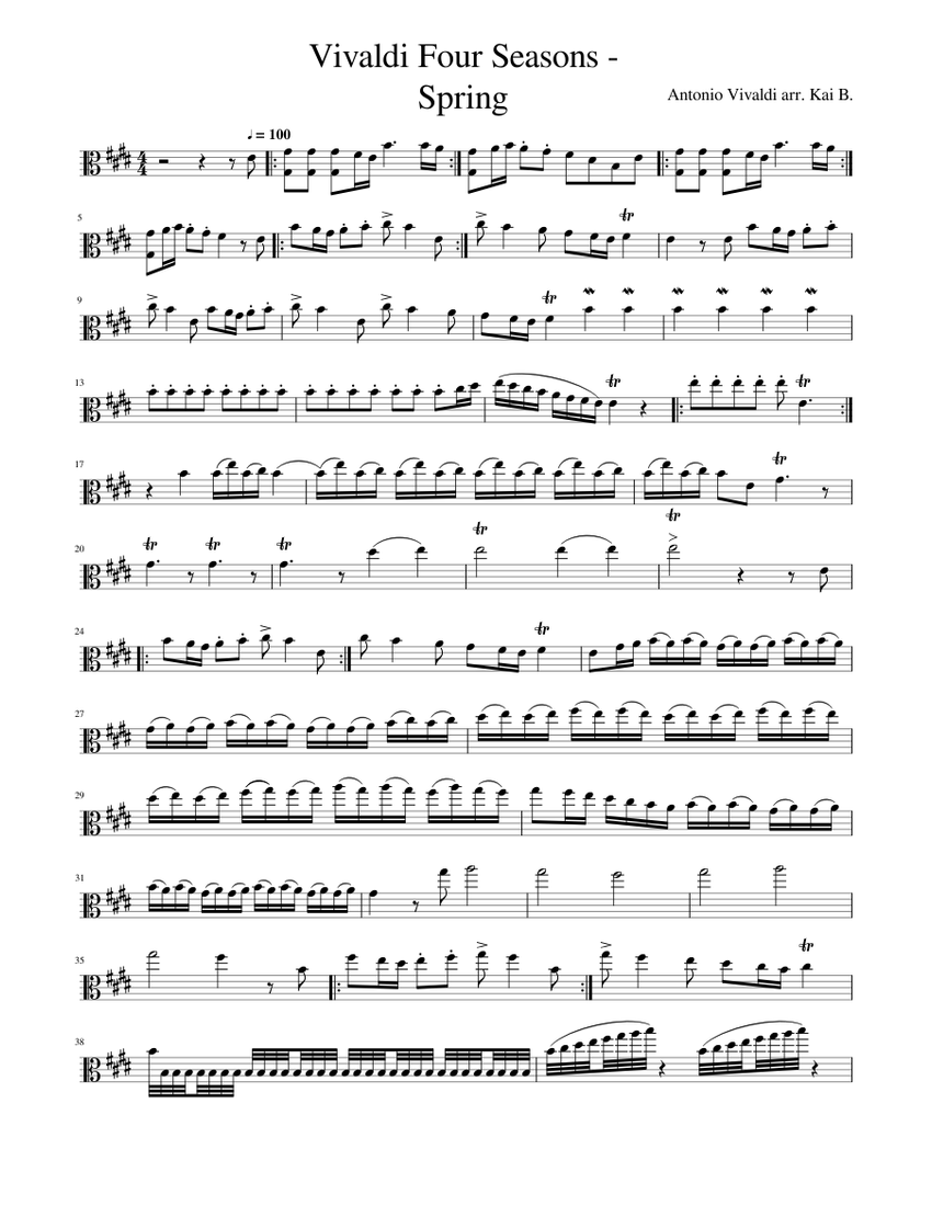 Spring-Four_seasons_vivaldi Sheet Music for Viola (Solo) | MuseScore.com