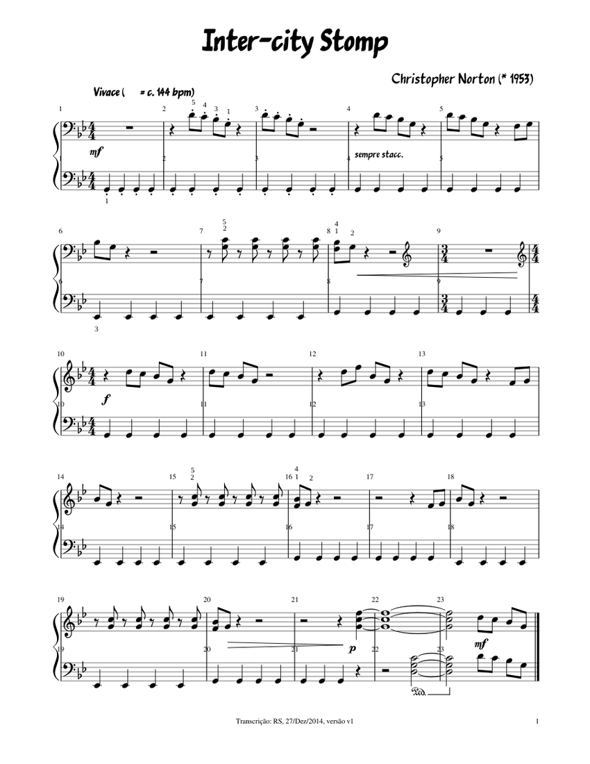 Inter city Stomp v1 Sheet Music for Piano (Piano Duo) | MuseScore.com