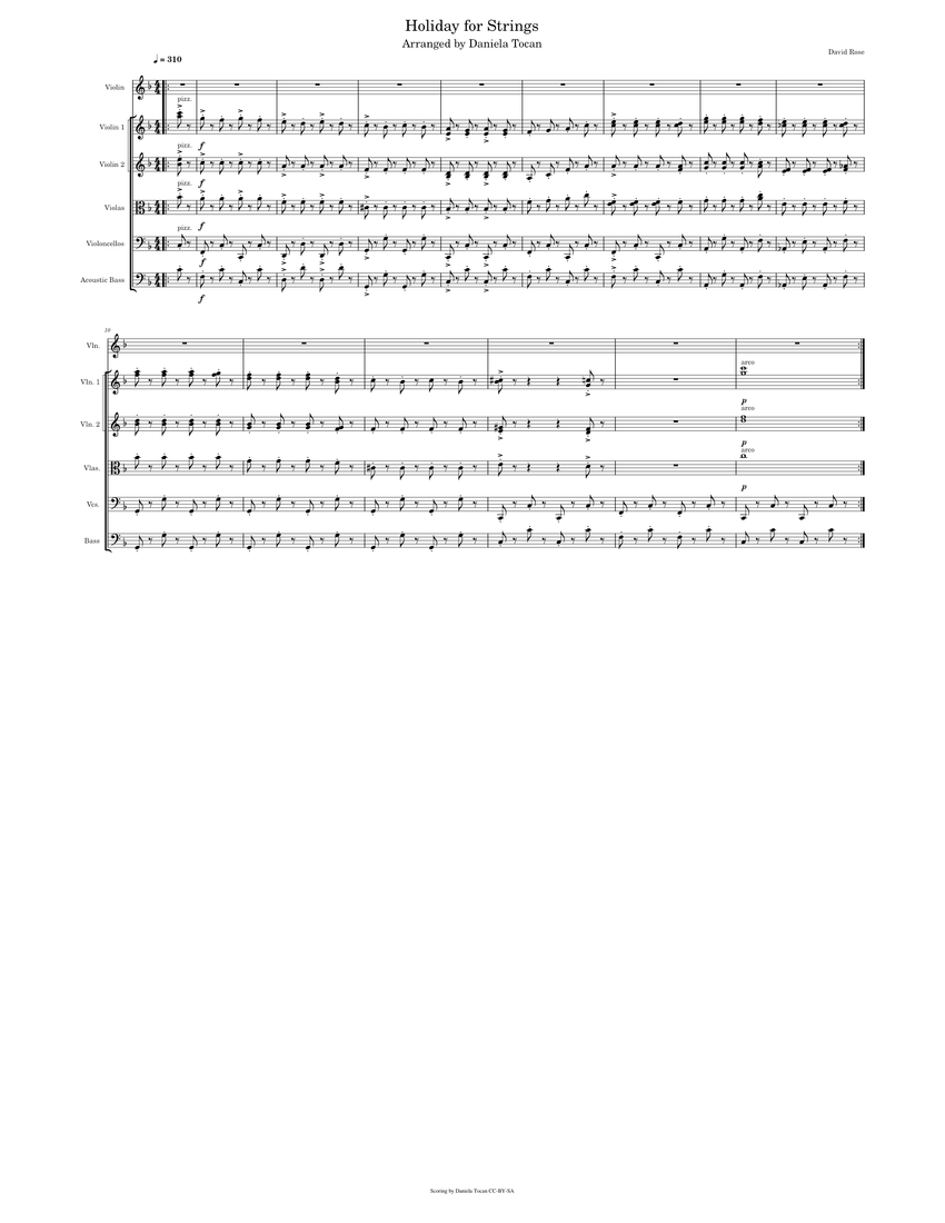 Holiday for Strings - David Rose/Scoring Arr. Daniela Tocan Variation for Education Sheet Music ...