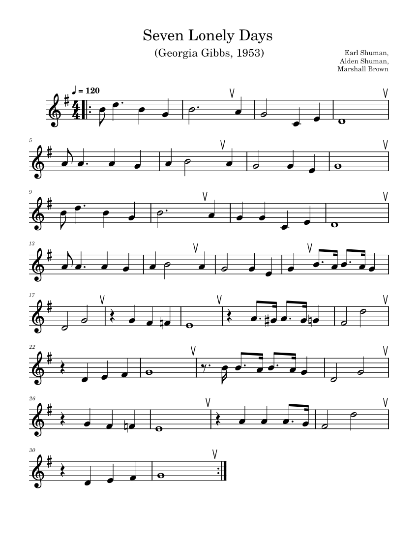 Seven Lonely Days – Georgia Gibbs Seven Lonely Days Sheet Music for ...