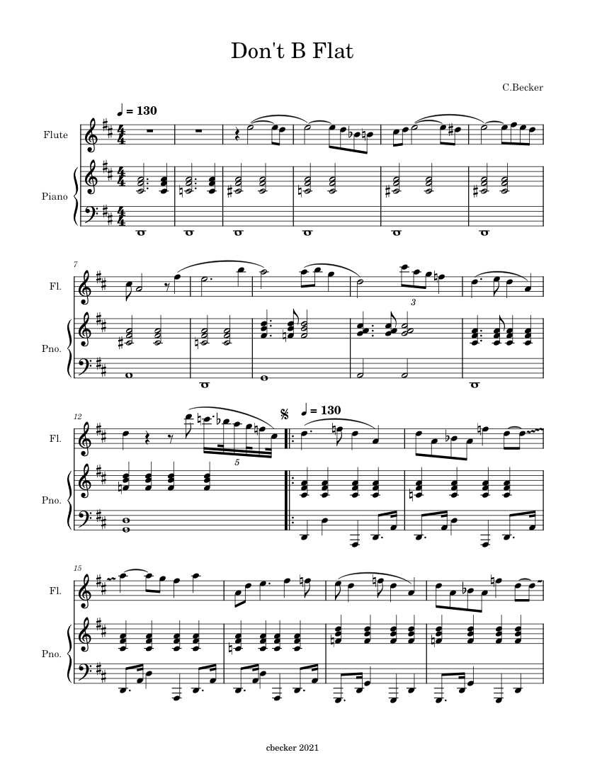 Don't B Flat - C. Becker Sheet music for Piano, Flute (Solo ...
