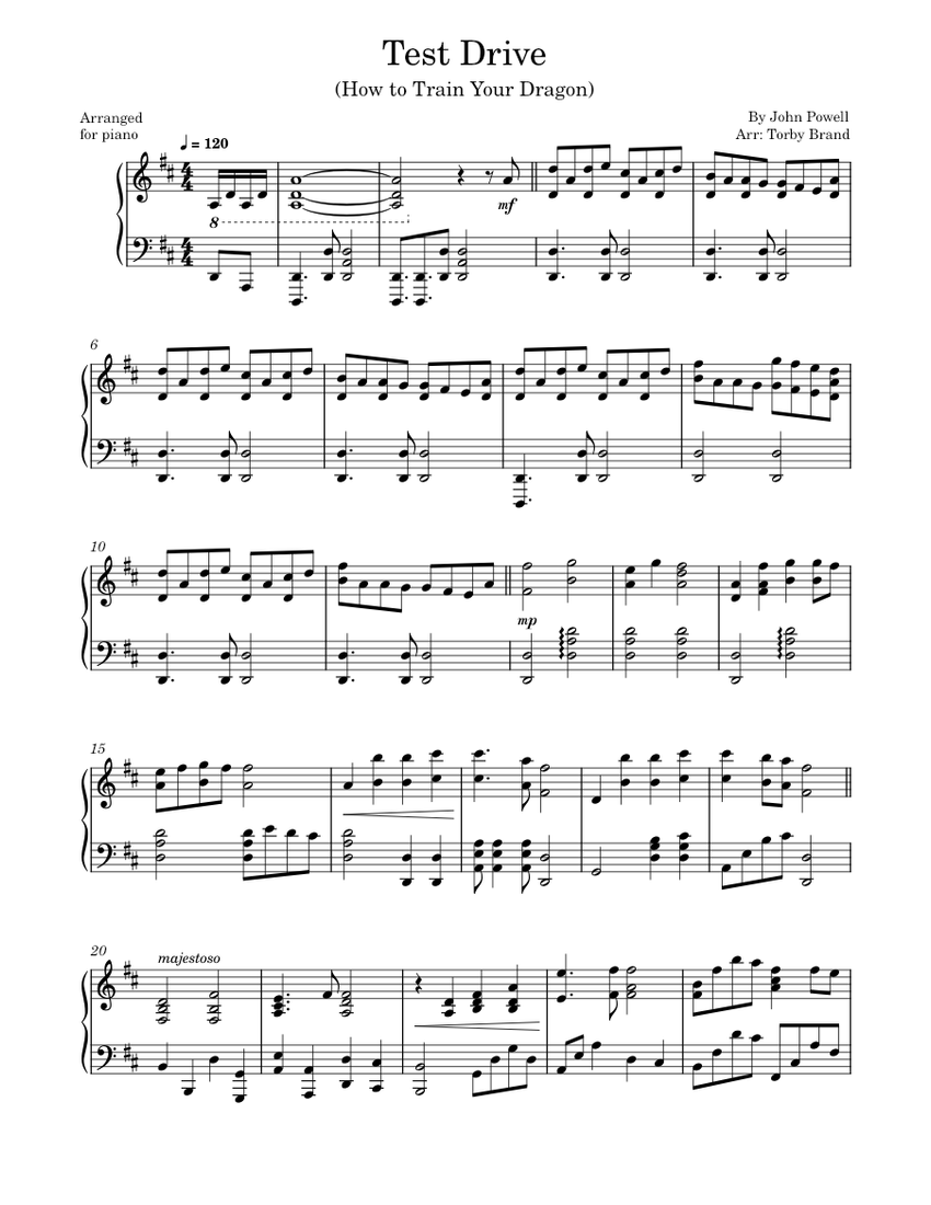 Test Drive – John Powell How to Train Your Dragon Sheet Music for Piano ...