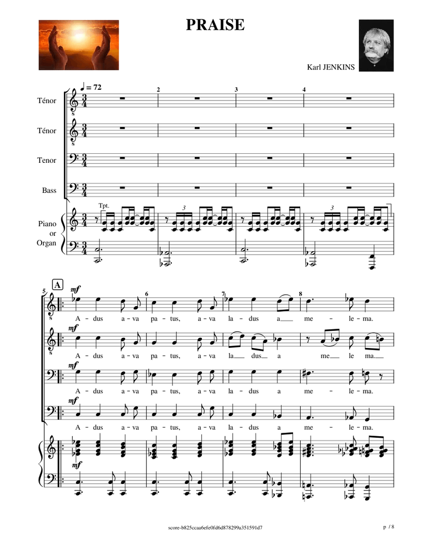 Praise - Karl Jenkins TTTB & Piano MuseScore Sheet music for Piano ...