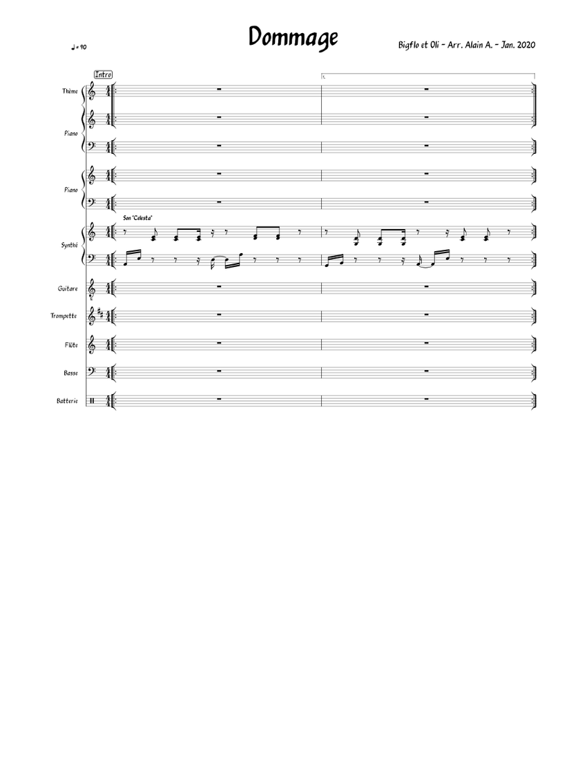 Dommage (Big Flo et Oli) Sheet Music for Piano, Flute, Trumpet in b ...