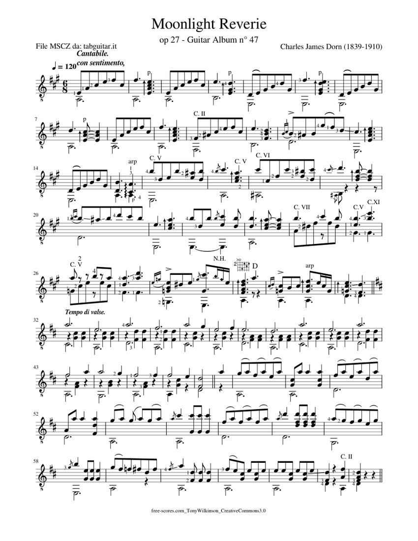 Moonlight Reverie, op 27 Guitar Album n° 47 – Charles James Dorn Sheet ...