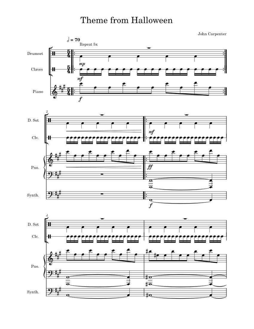 Halloween theme – John Carpenter Sheet music for Piano, Trombone, Flute ...