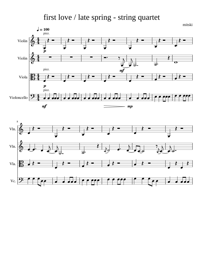 First Love / Late Spring – Mitski Sheet Music for Violin, Viola, Cello ...