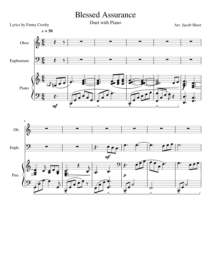 Blessed Assurance Sheet Music For Piano Euphonium Oboe Mixed Trio