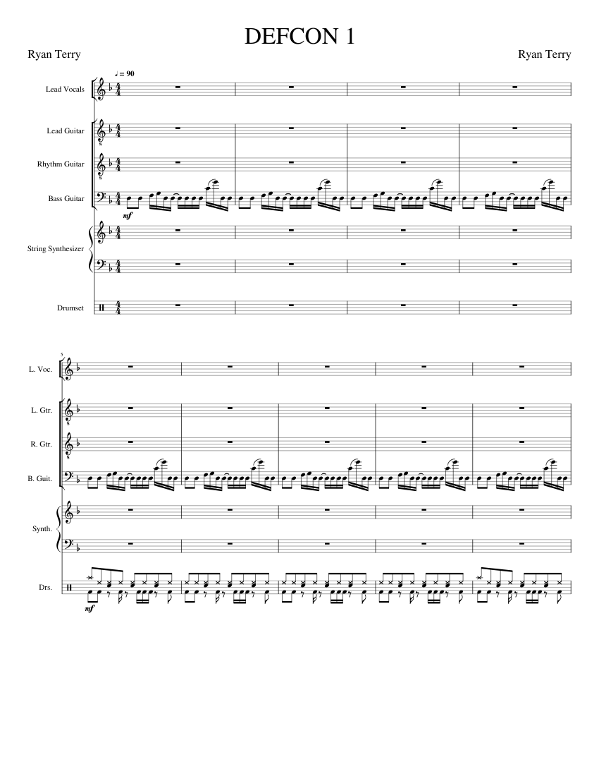 DEFCON 1 Sheet Music with Chords for Vocals, Guitar, Bass guitar, Drum ...