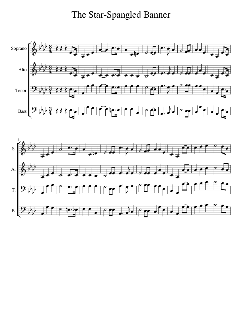 The_Star-Spangled_Banner Sheet music for Soprano, Alto, Tenor, Bass ...