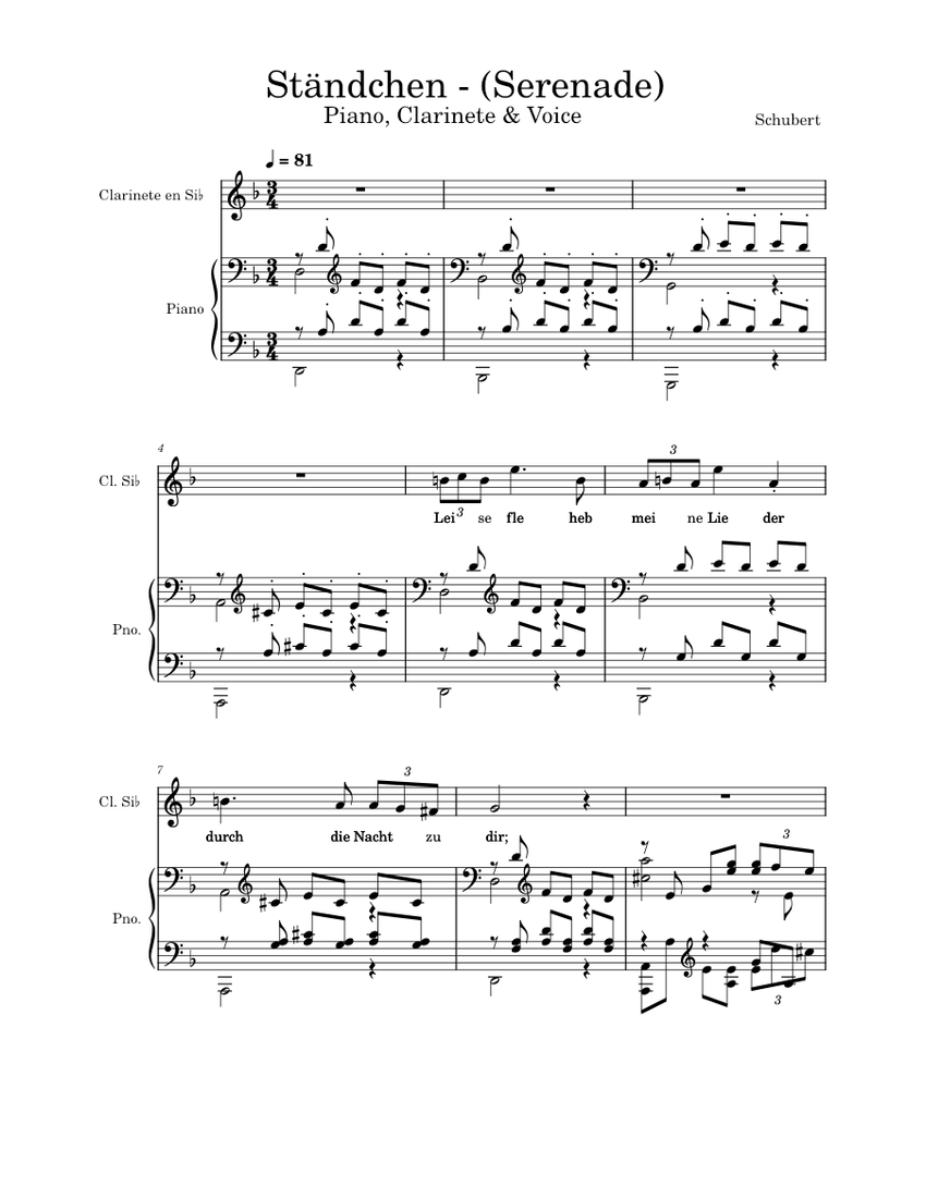Ständchen (Serenade) - Piano & Flute Sheet music for Piano, Clarinet in ...