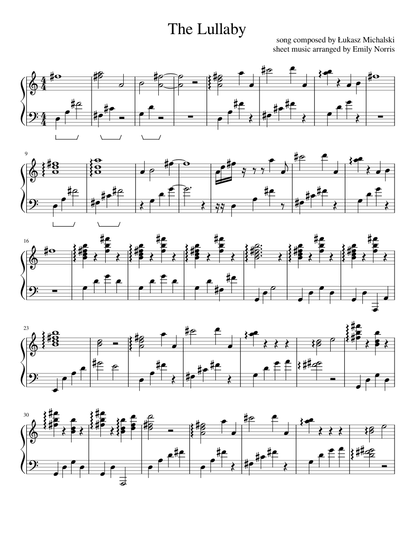 The Lullaby (Dancing Line "The Spring") Sheet Music for Piano (Solo ...