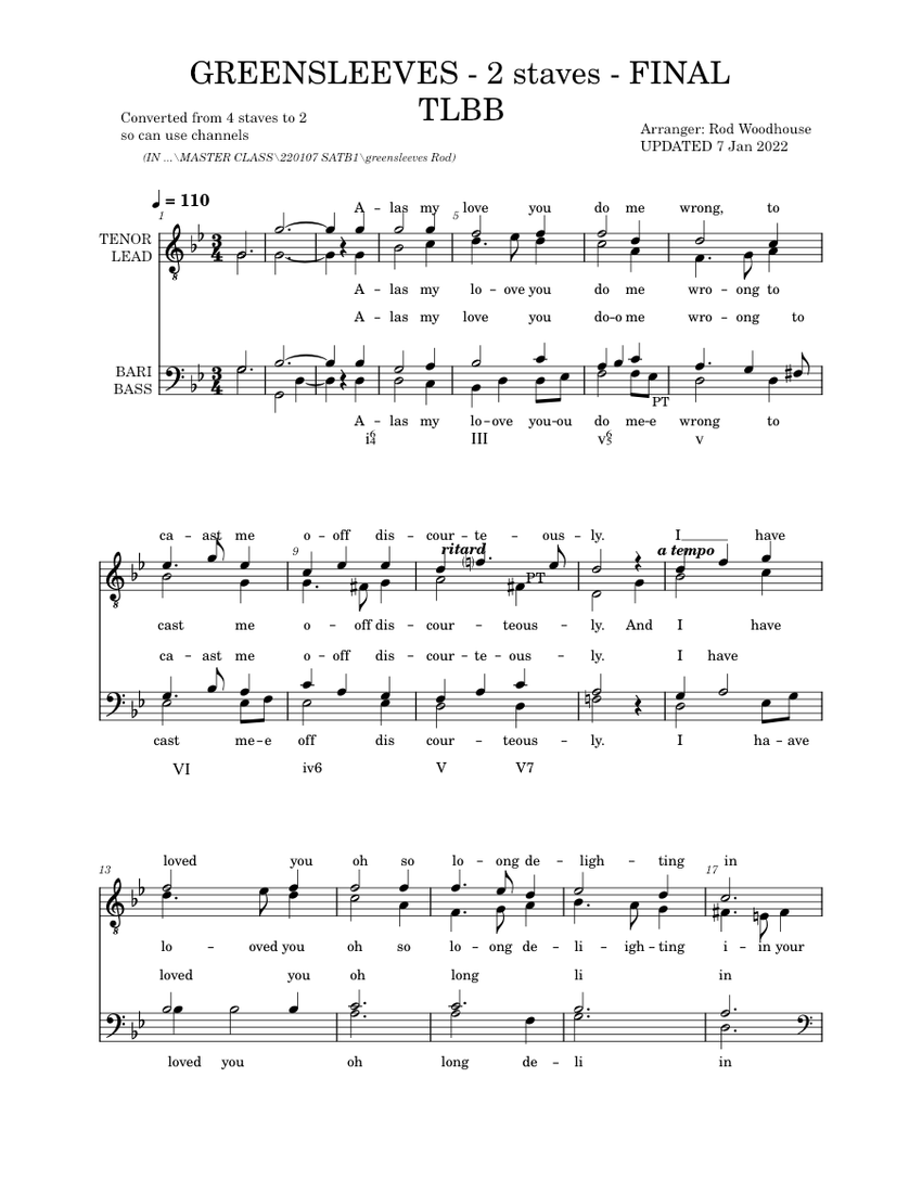 Greensleeves – Traditional English folk song Sheet music for Tenor ...