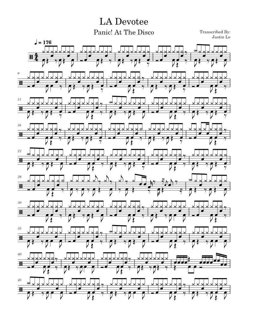 panic at the disco drum sheet