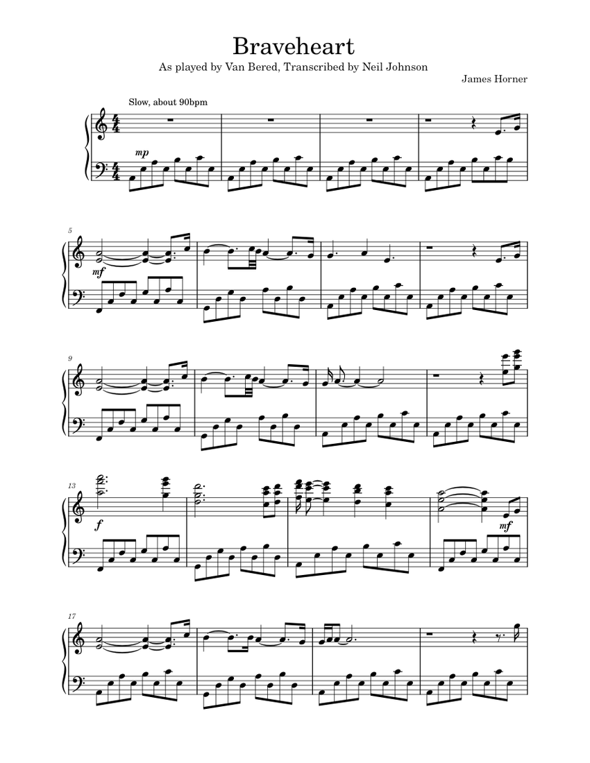 Braveheart – James Horner Braveheart Sheet music for Piano (Solo ...