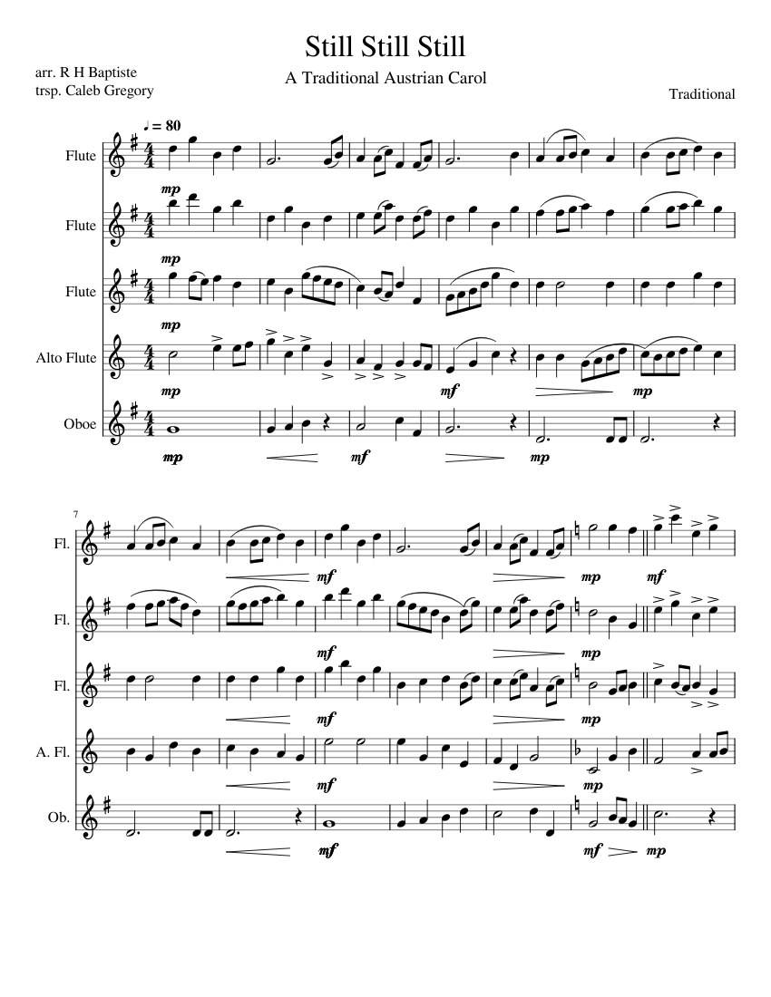 Still Still Still Sheet Music for Flute, Oboe, Flute alto (Mixed ...