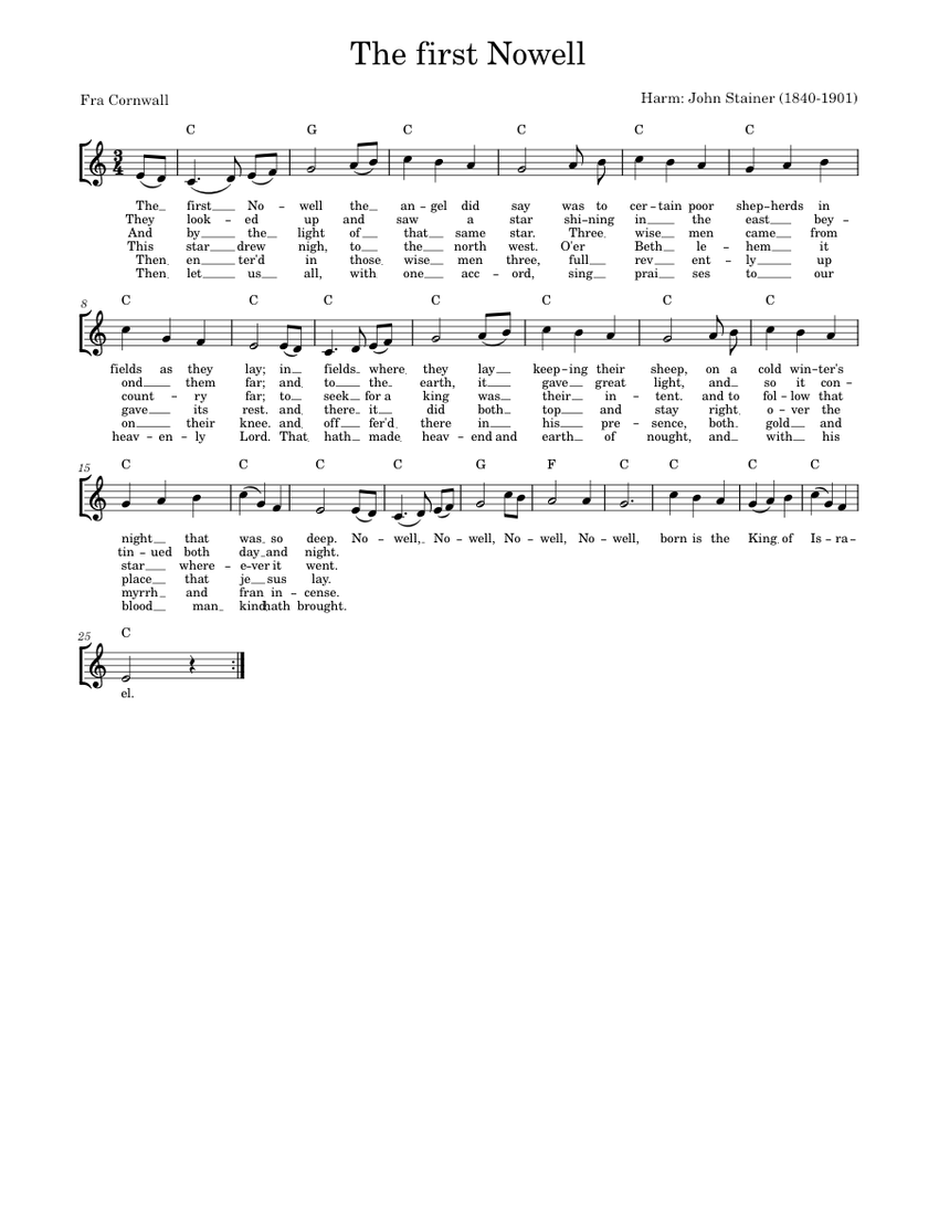 The first Nowell – Misc Traditional (Lead Sheet - Melody, Chord, Lyrics ...