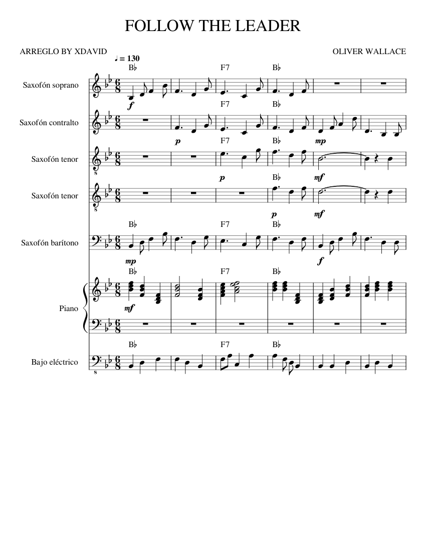 follow the leader Sheet Music with Chords for Piano, Saxophone alto ...