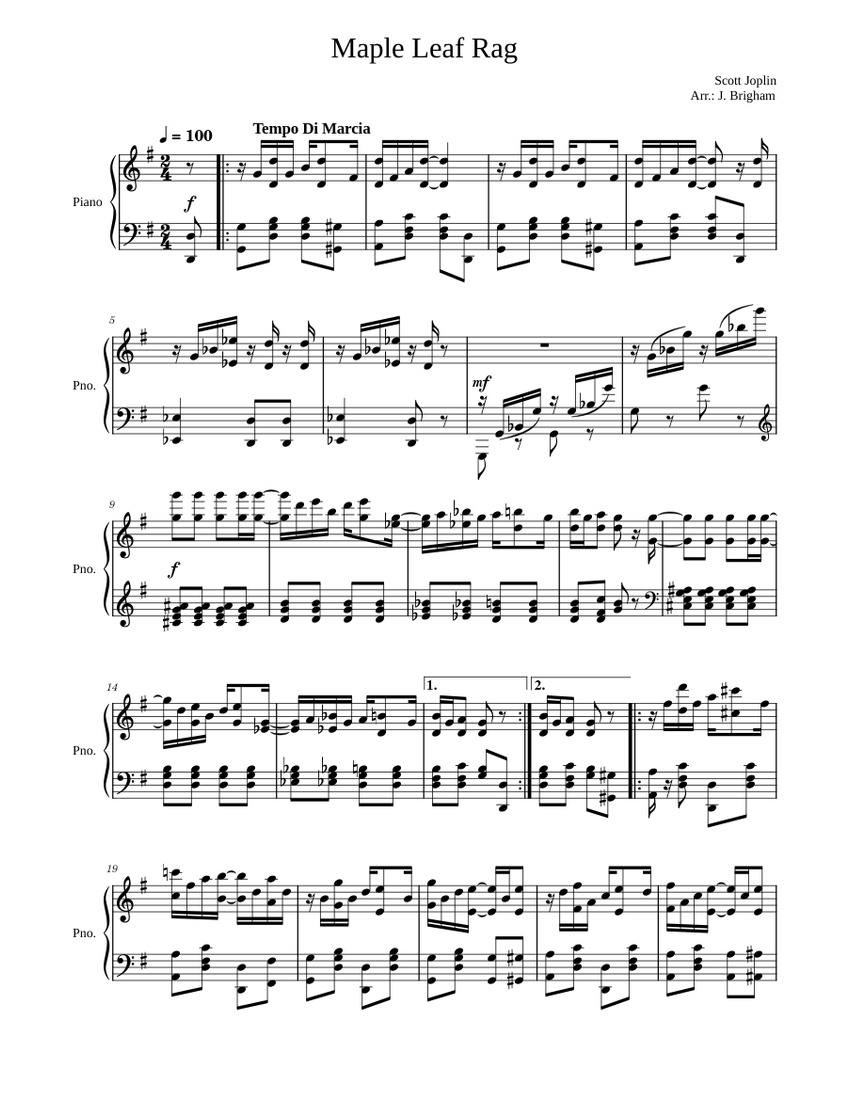 Maple Leaf Rag – EASY key Sheet Music for Piano (Solo) | MuseScore.com