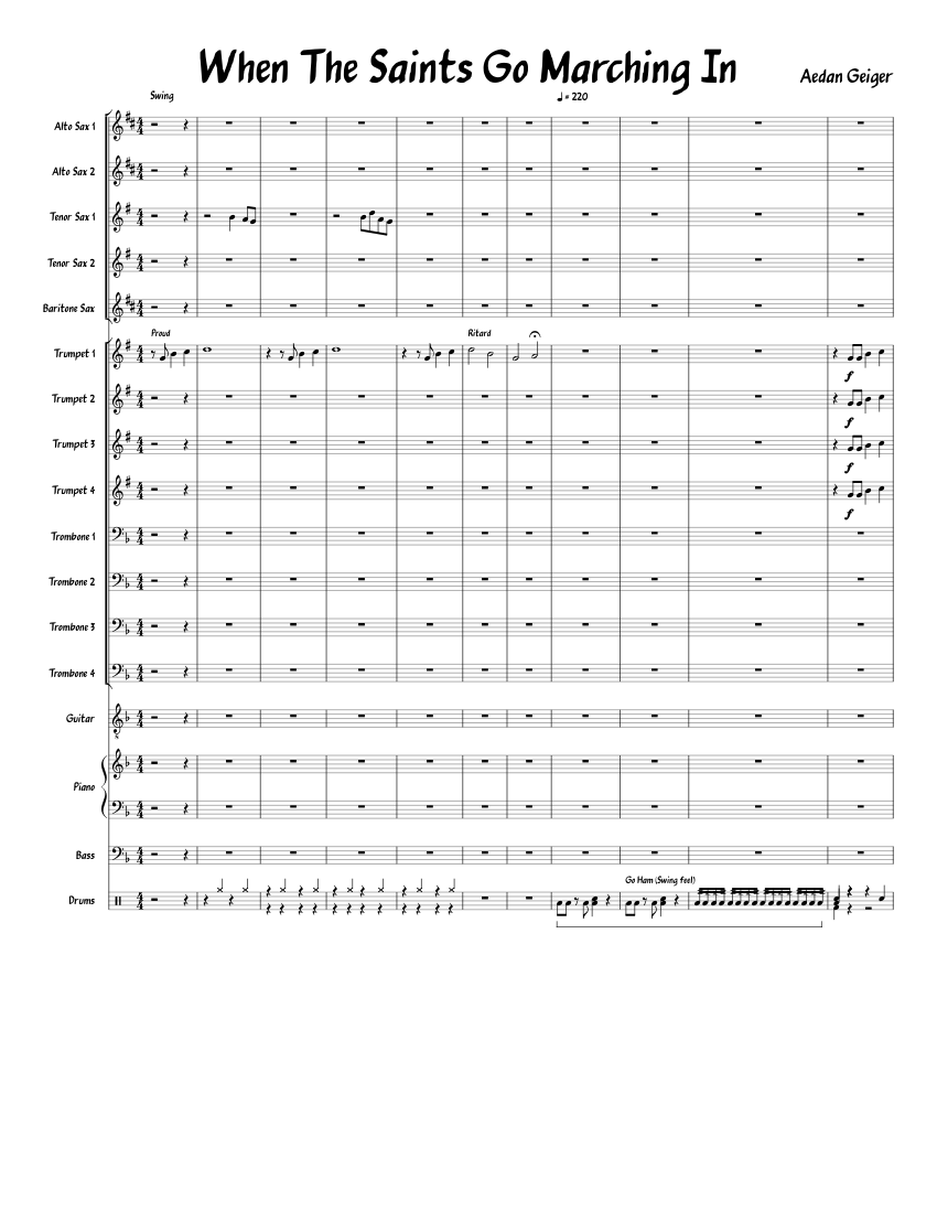 When The Saints Go Marching In Sheet Music with Chords for Piano ...