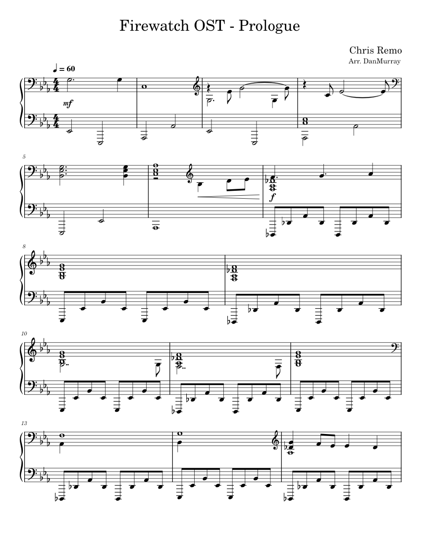 Firewatch - Prologue - Piano Solo Sheet Music for Piano (Solo ...