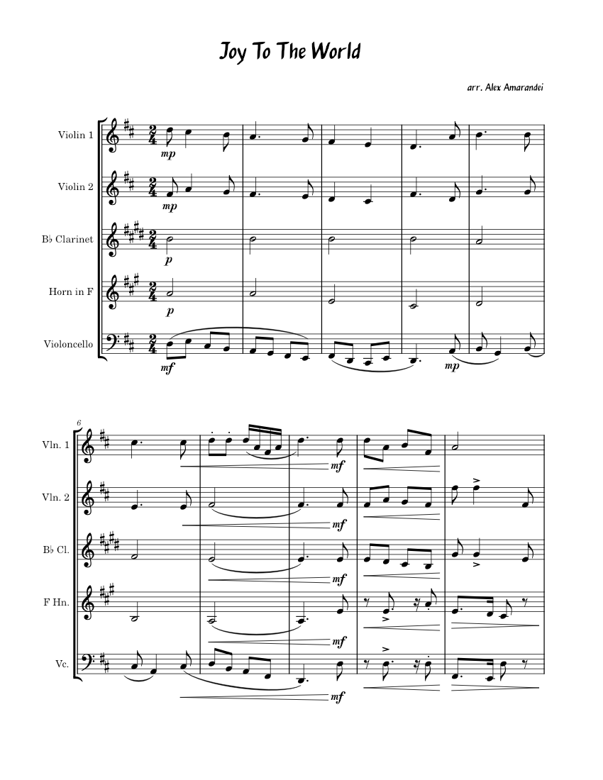 Joy To The World Sheet music for Clarinet in b-flat, French horn ...