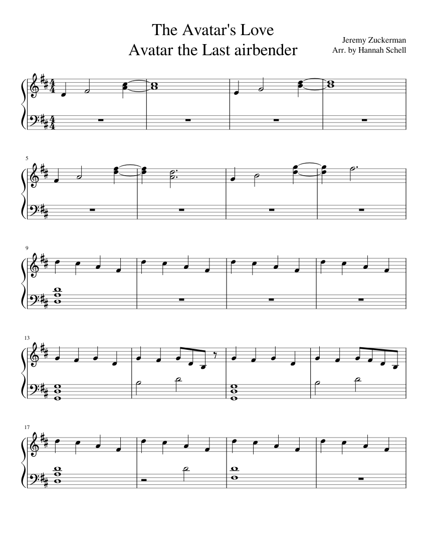 The Avatar's Love Avatar the Last Airbender Sheet Music for Piano (Solo ...