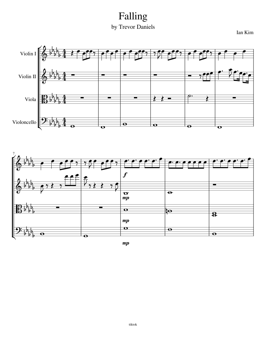 Falling Sheet music for Violin, Viola, Cello (String Quartet ...