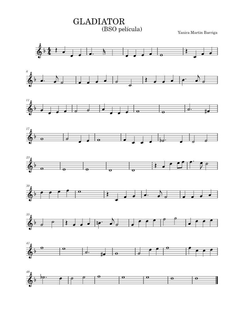 GLADIATOR Sheet Music for Recorder (Solo) | MuseScore.com