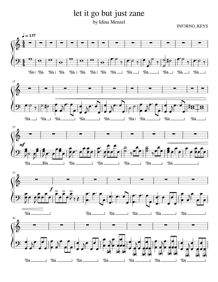 let it go but just zane Sheet music for Piano (Solo) Easy | Musescore.com