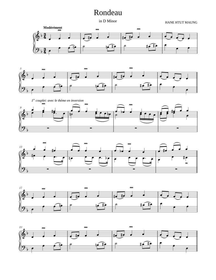 Rondeau in D Minor Sheet music for Piano (Solo) | Musescore.com