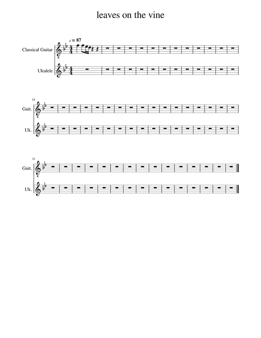 leaves on the vine gui+uke Sheet music for Guitar, Ukulele (Mixed Duet ...