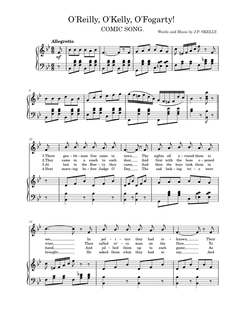 O'Reilly, O'Kelly, O'Fogarty – J. P. SKELLY (1895) Sheet music for ...