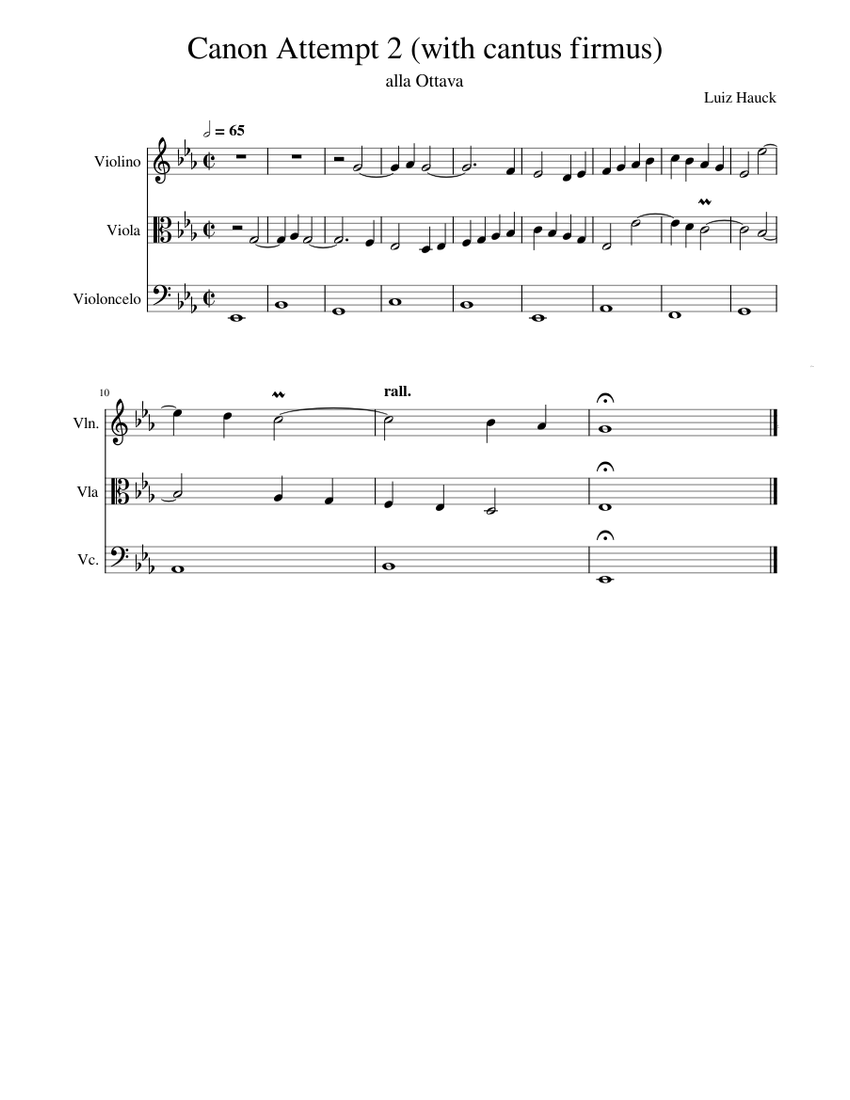 Canon exercise 2 (with cantus firmus) Sheet music for Violin, Viola, Cello (String Trio ...
