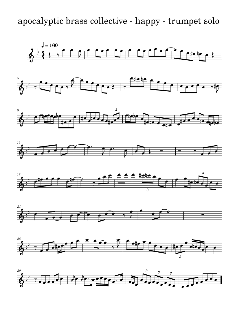 trumpet solo - happy - apocalyptic brass collective Sheet Music for ...