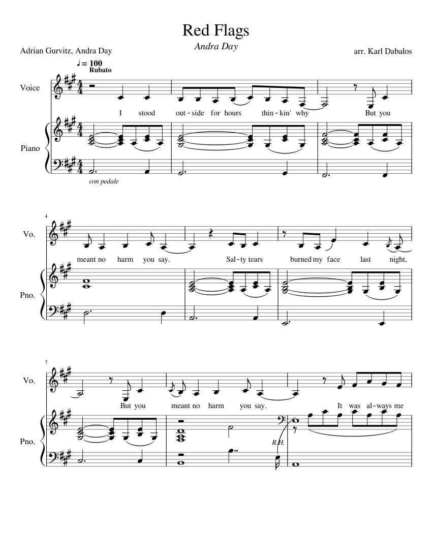 Red Flags Sheet Music for Piano, Voice (other) (Solo) | MuseScore.com