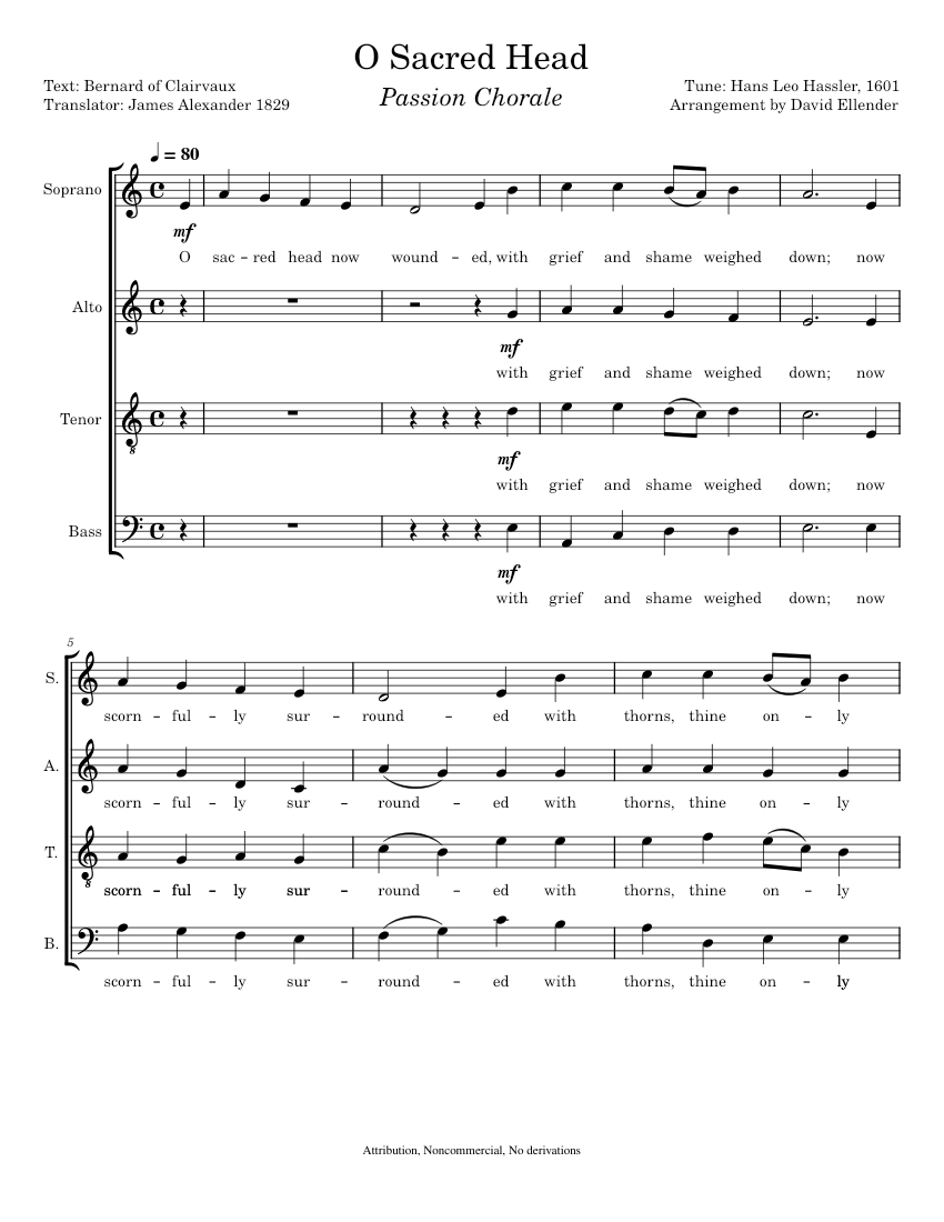 O sacred Head, now wounded – arrangement by David Ellender Sheet Music ...