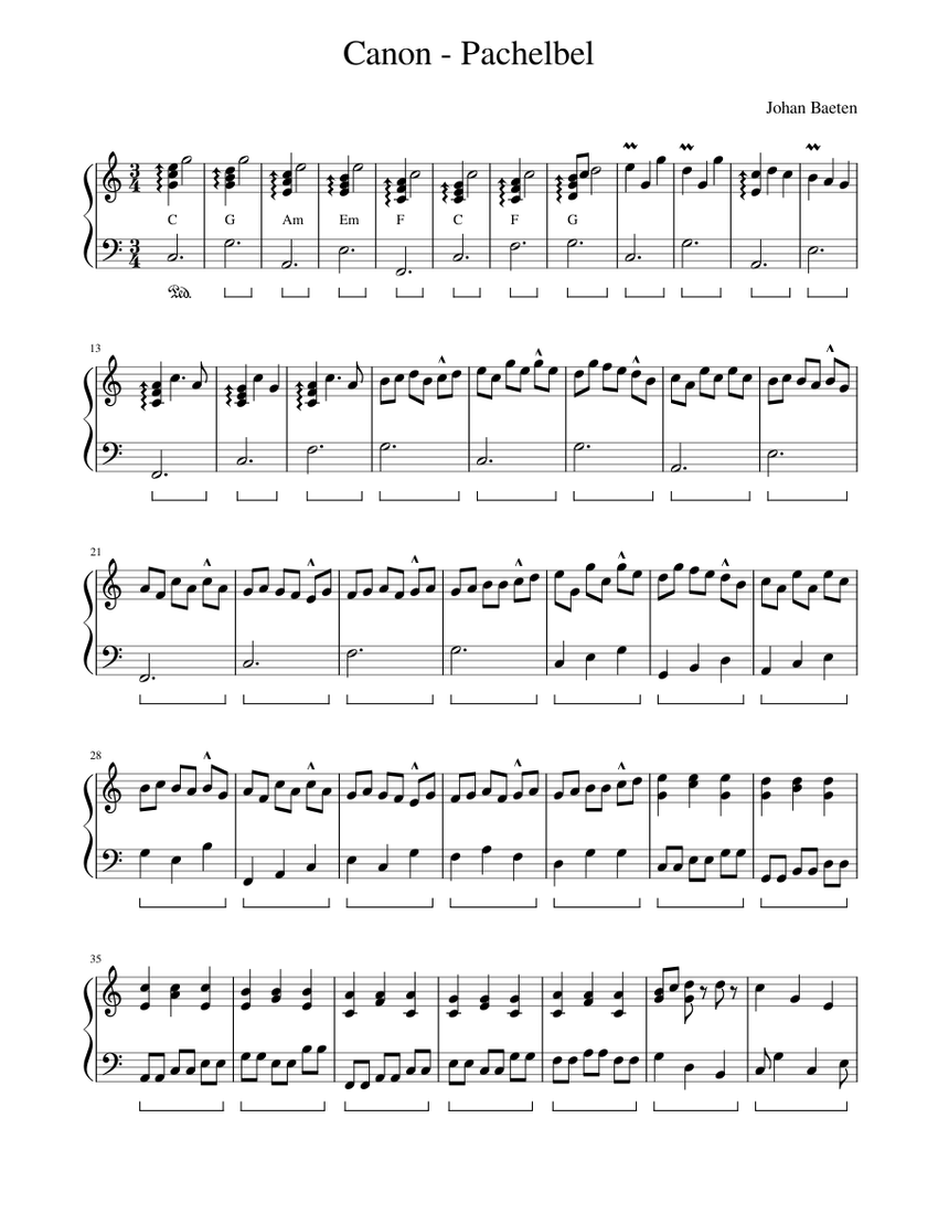 Canon in c – Johann Pachelbel Sheet Music for Piano (Solo) easy ...