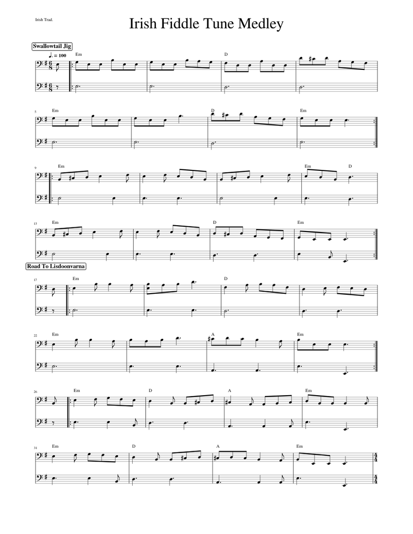 Irish Fiddle Tune Medley – Trad. Irish Sheet music for Cello (String ...