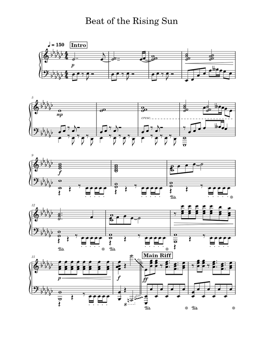 Beat of the rising sun – Dave Rodgers | Piano Arrangement Sheet Music ...