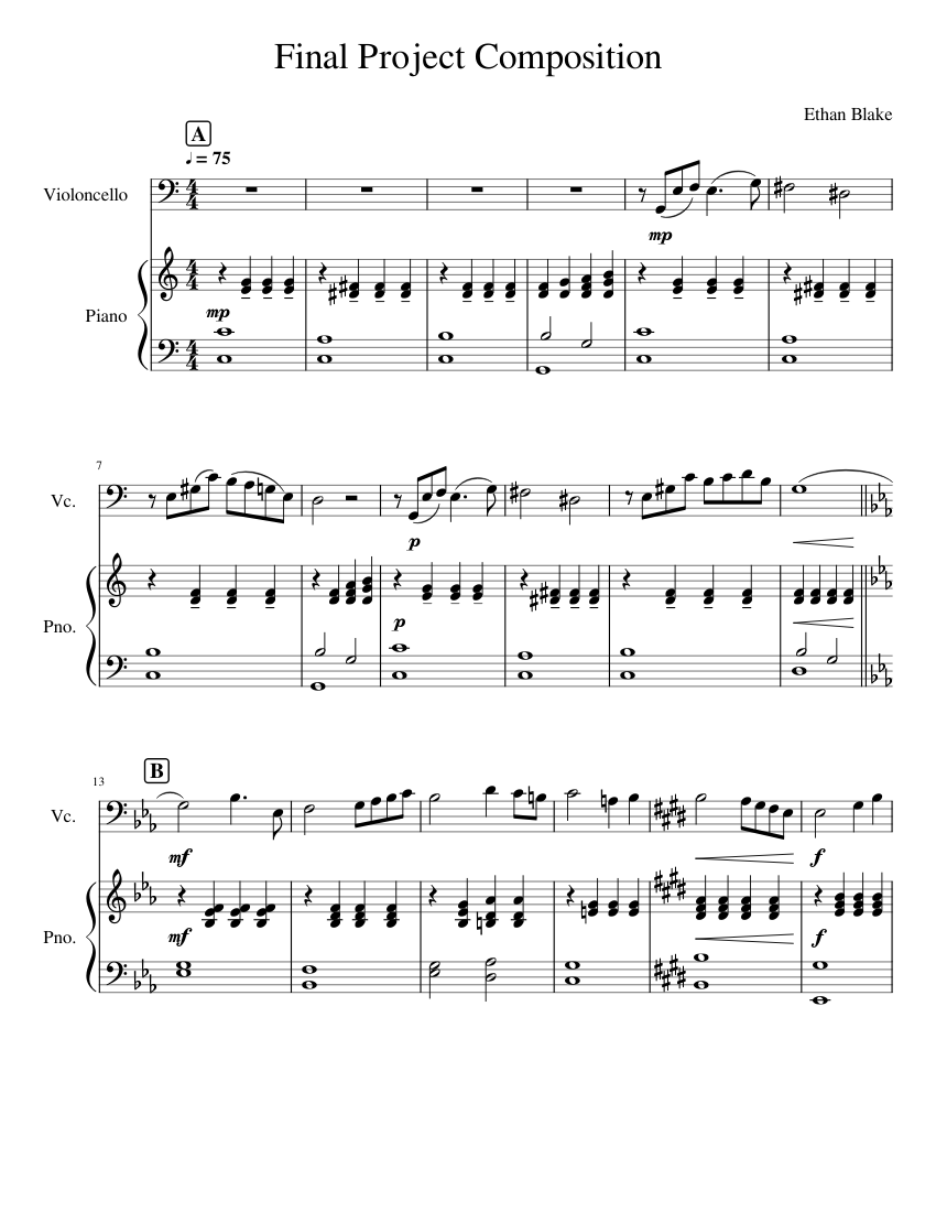 Final Project Composition Sheet Music for Piano, Cello (Solo ...