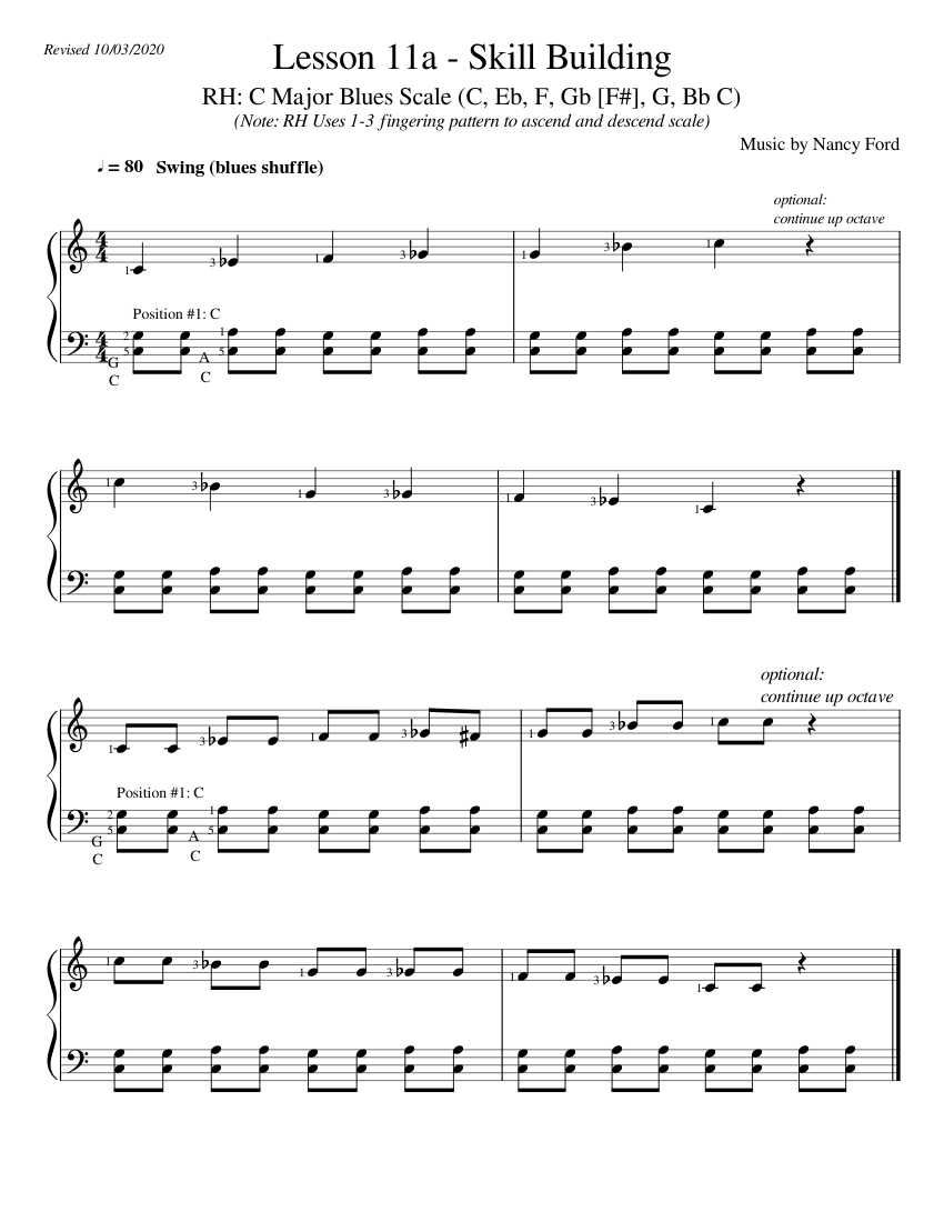 Lesson 11a - Skill Building - RH Blues Scale Sheet music for Piano ...