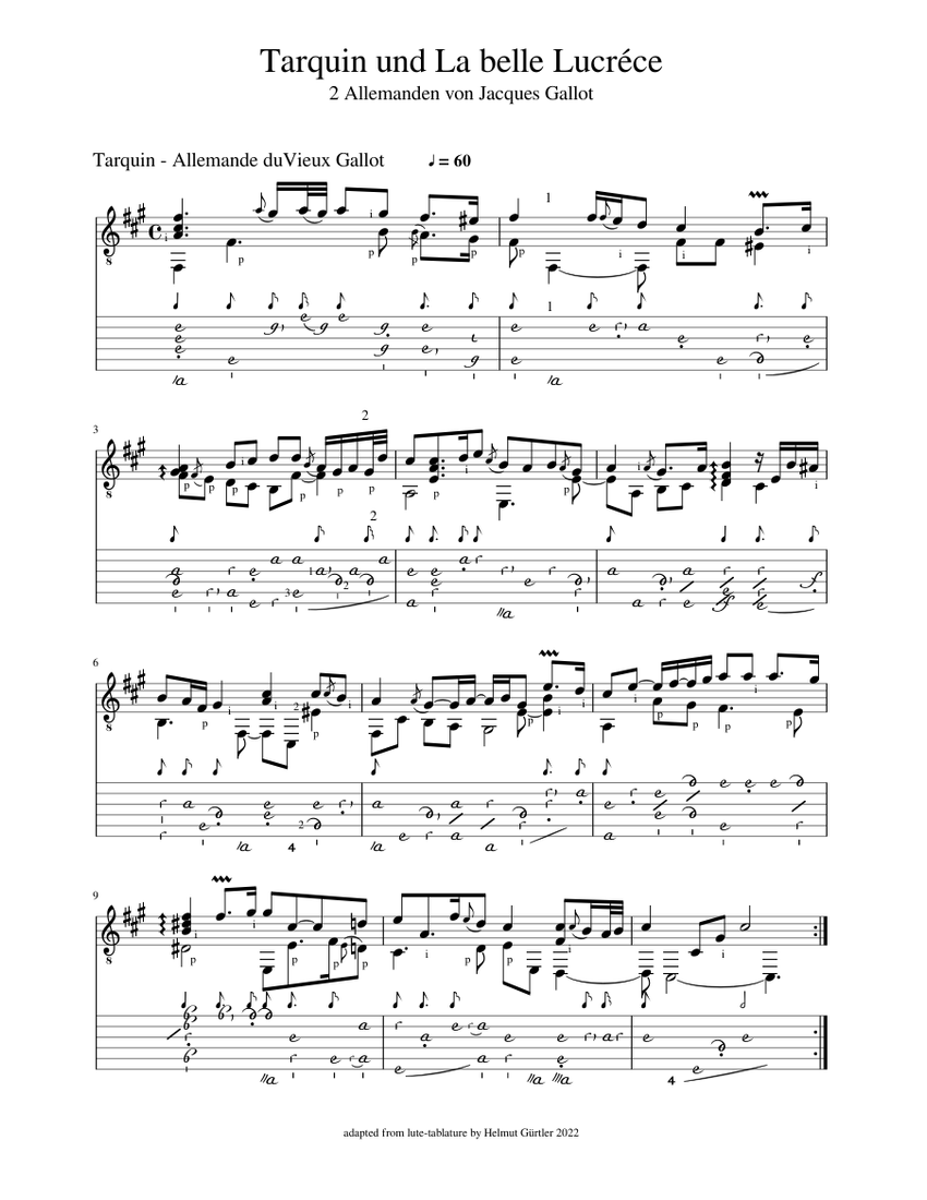 Tarquin und Lucrece - Jacques Gallot Sheet Music for Guitar, Lute (Solo ...