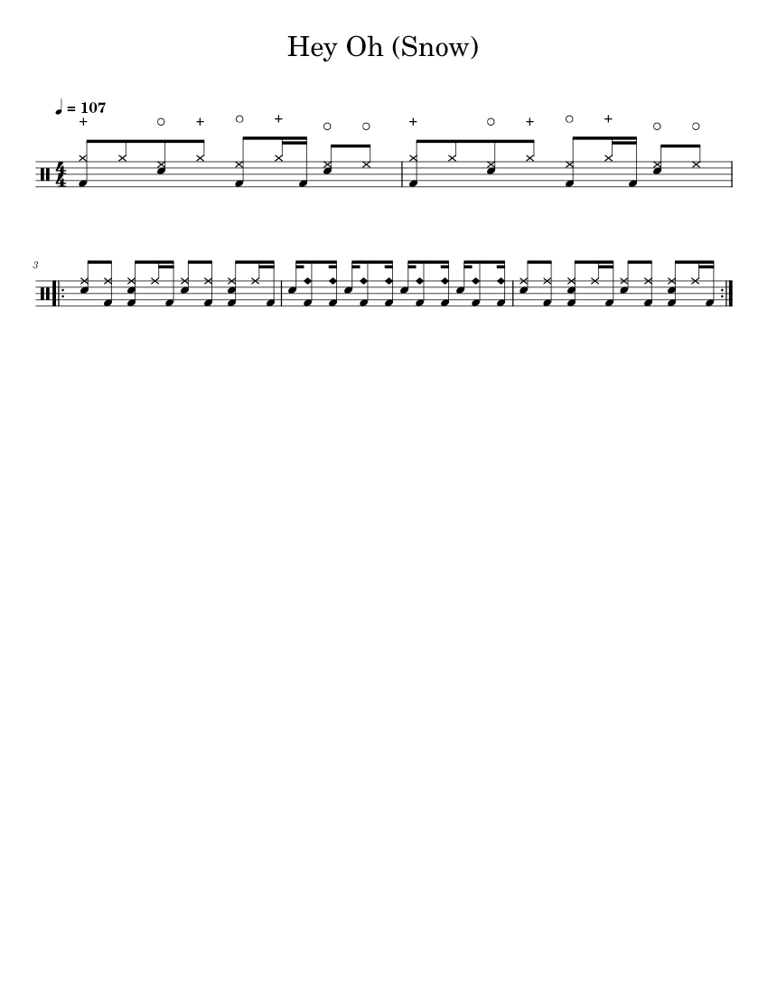 Hey Oh (Snow) Sheet Music for Drum group (Solo) | MuseScore.com